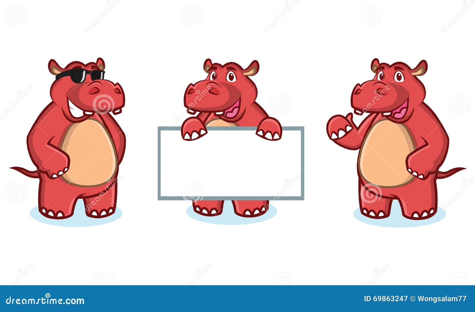 Red Hippo Mascot happy stock vector. Illustration of aquatic - 69863247