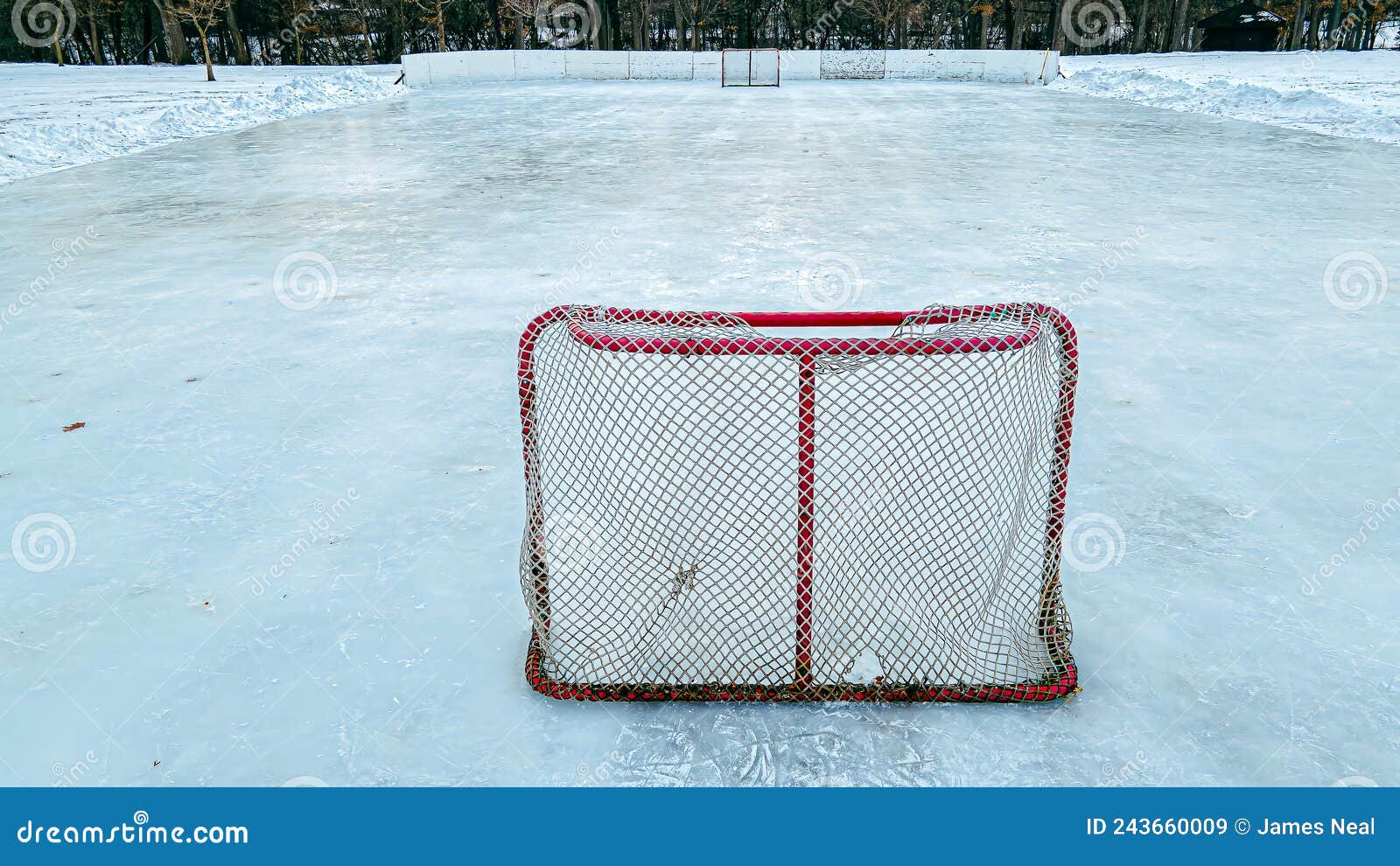 Red Hockey Net on Outside Ice Rink Stock Image - Image of team ...