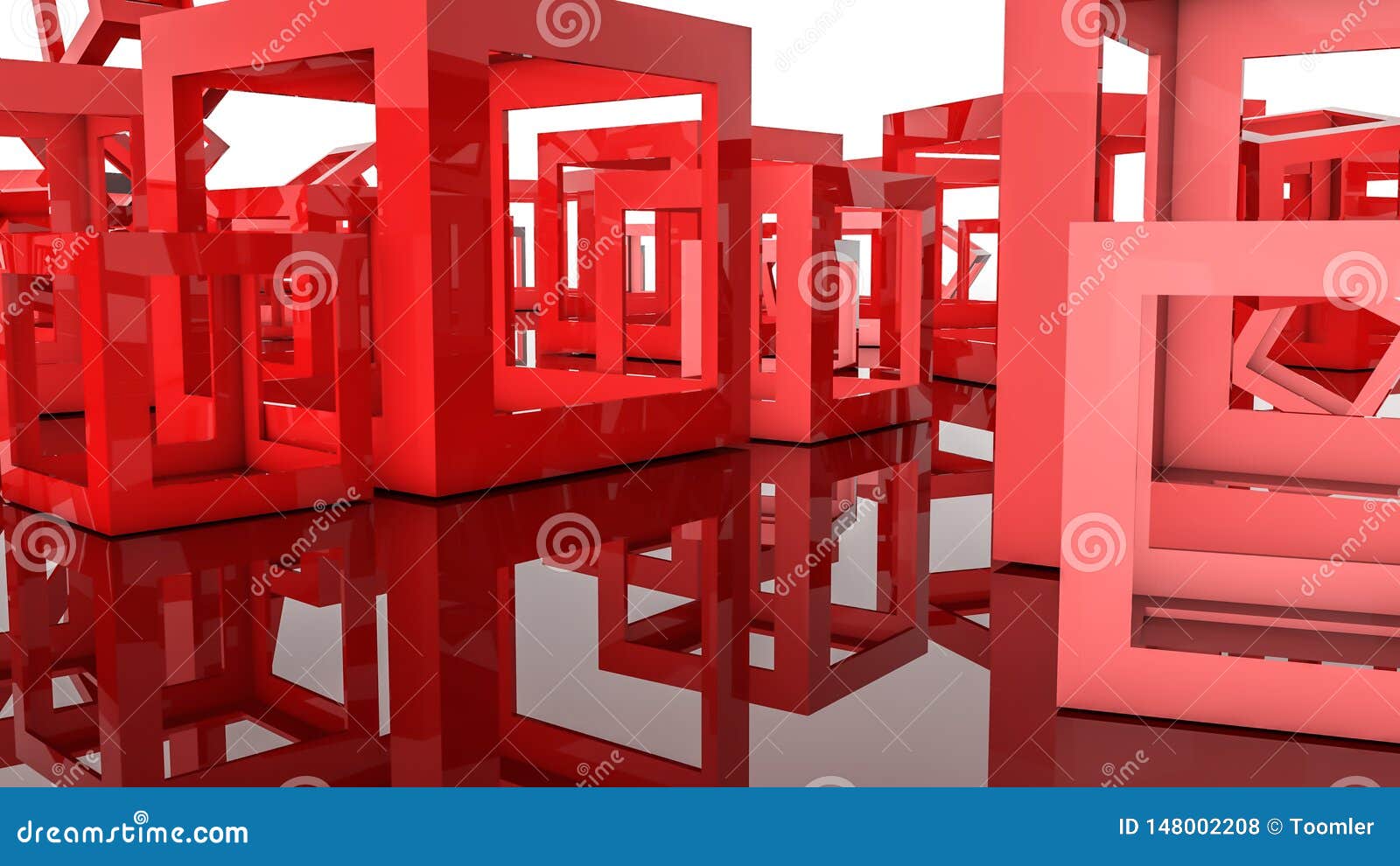 Red Hollow Cubes. Three-dimensional Illustration. 3d Render Stock ...