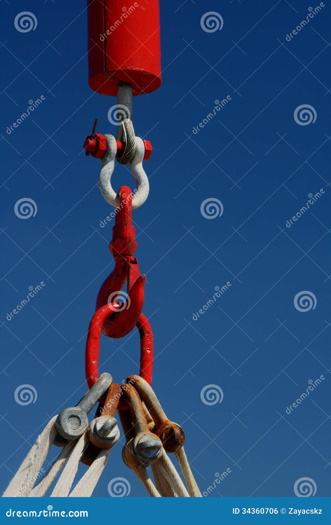 Red Hook from Capstan Used on Lifeboat Crane, Blue Sky Background Stock ...