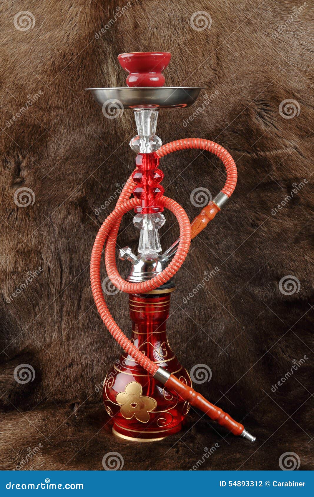 Red hookah on fur stock photo. Image of turkish, smoke - 54893312