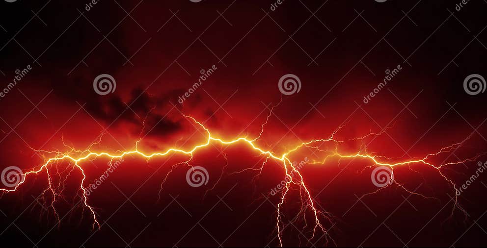 Red Horizontal Lightning in the Sky Stock Illustration - Illustration ...