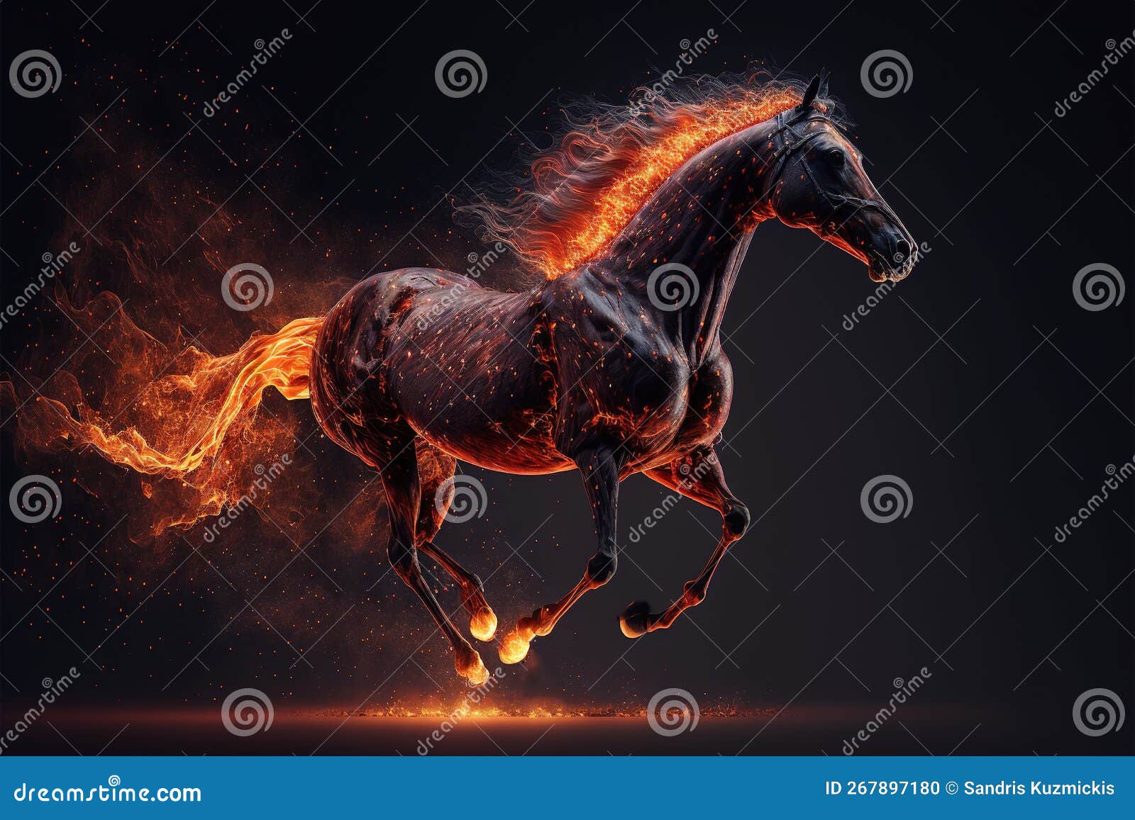 Red Horse Running between Fire Flame. Generative AI Stock Illustration ...