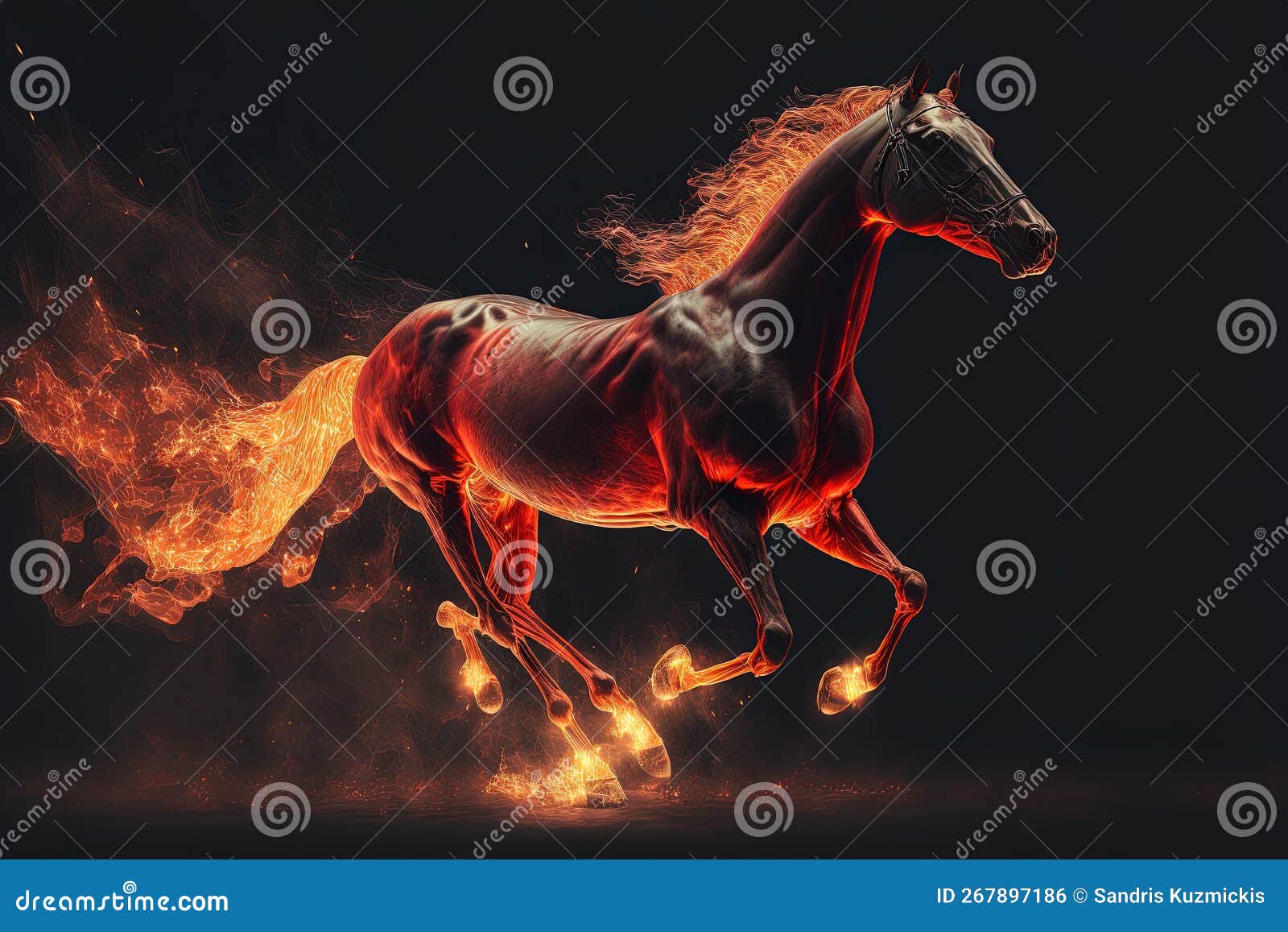 Red Horse Running between Fire Flame. Generative AI Stock Illustration ...