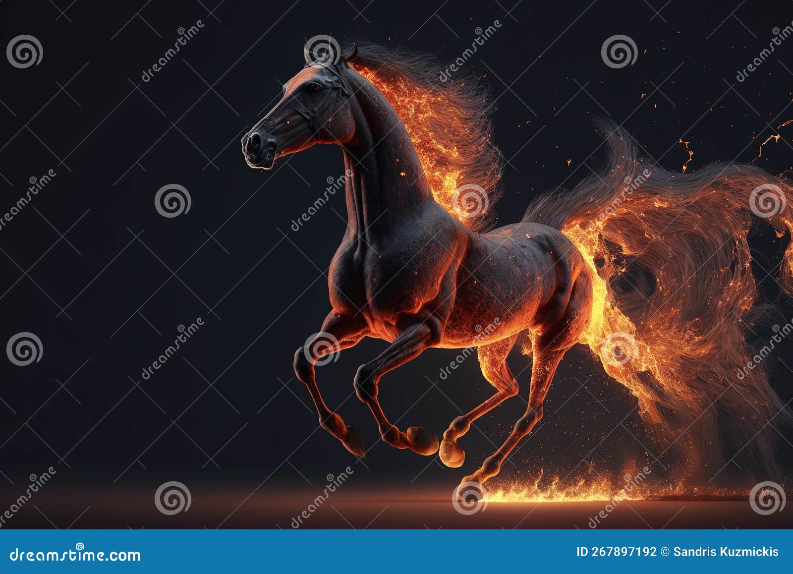 Red Horse Running between Fire Flame. Generative AI Stock Illustration ...
