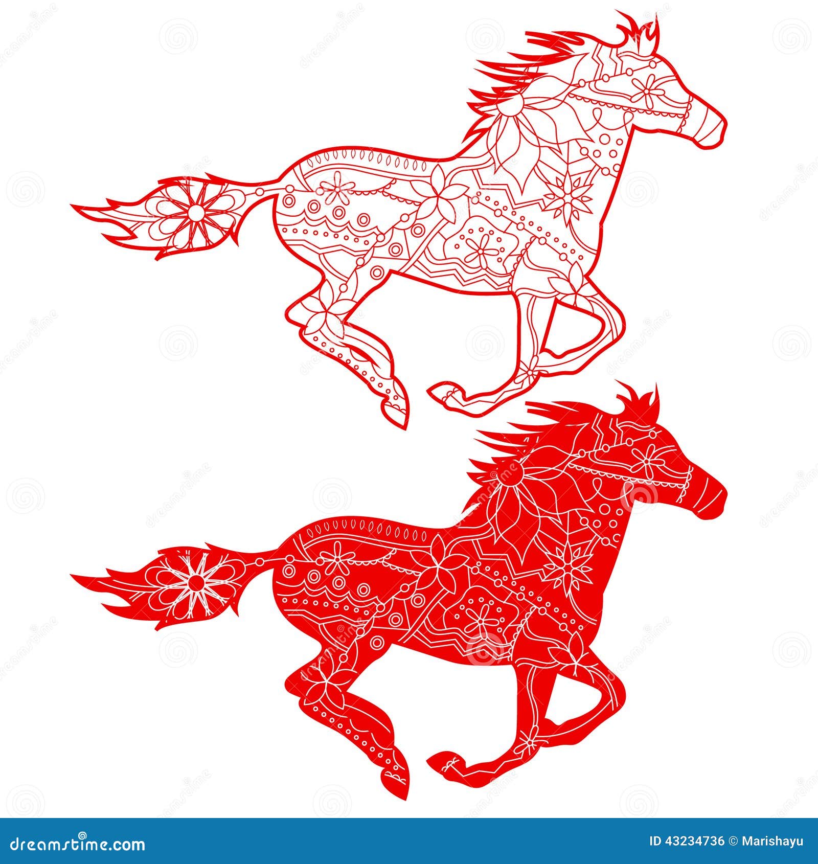 Red horses stock vector. Illustration of circle, outline - 43234736