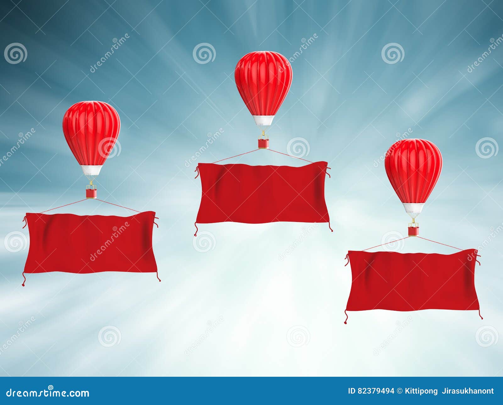 Red Hot Air Balloon with Red Cloth Banner Stock Illustration ...