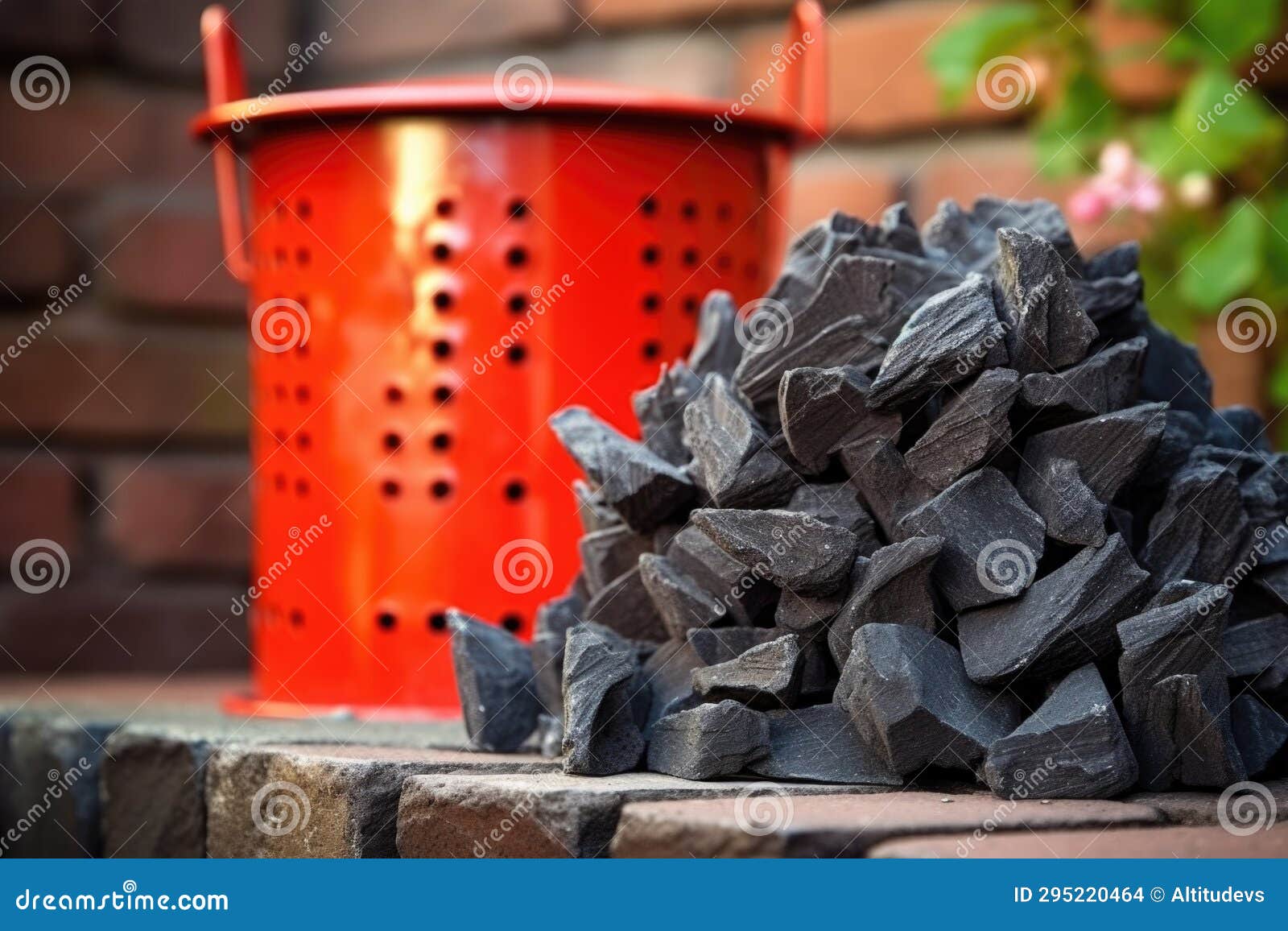 Red Hot Charcoals in a Short Chimney Starter on a Rustic Brick Surface ...