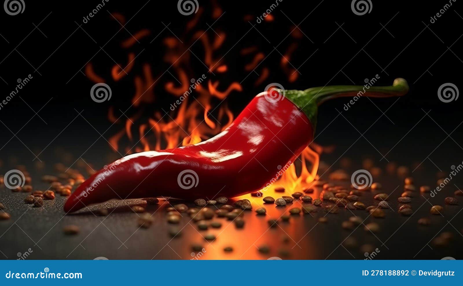 Red Hot Chili Pepper Burns on Black Background. Generative AI Stock ...