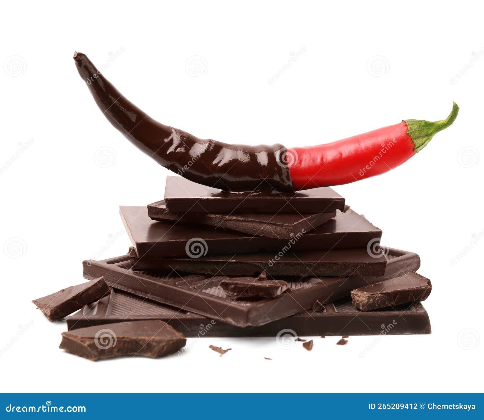 Red Hot Chili Pepper and Dark Chocolate Isolated on White Stock Photo ...