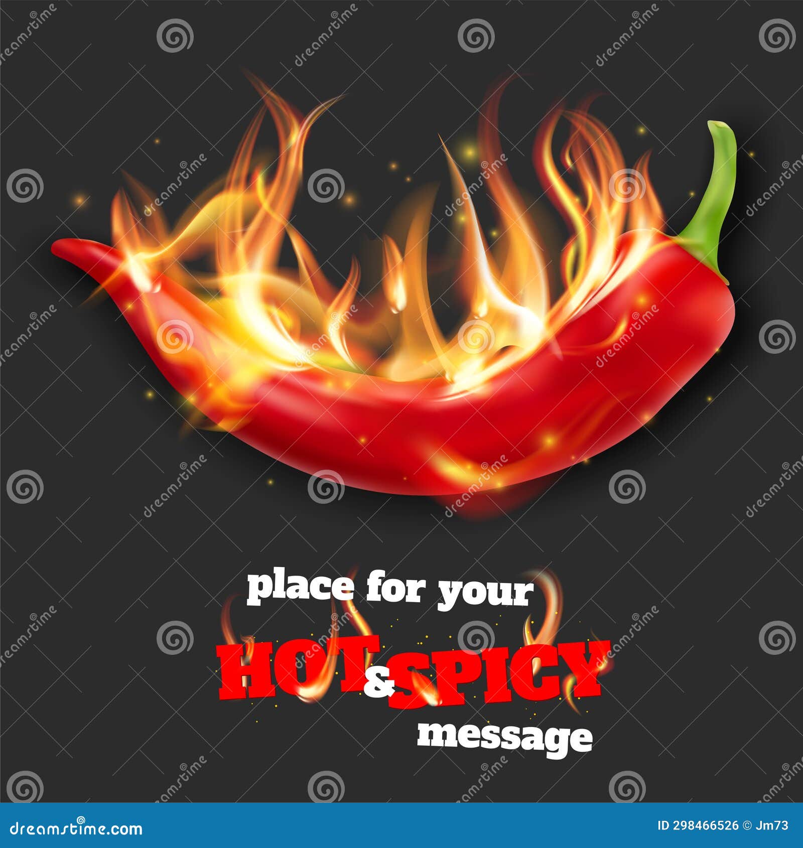 Red Hot Chilli Pepper with Fire Flames on Dark Background Stock Vector ...