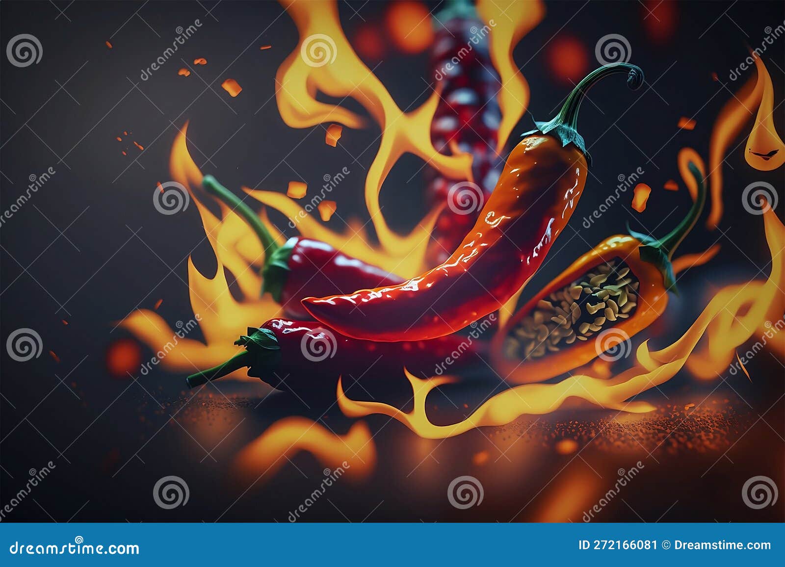 Red Hot Chilli Peppers with Fire Burning. Generative Ai Stock Image ...