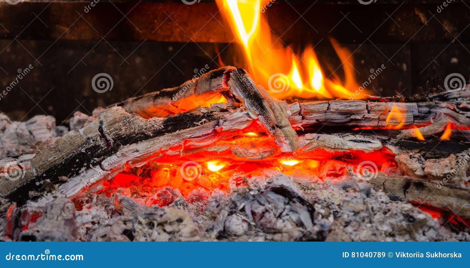 Red Hot Coals and Live Fire, Flame. Burning Firewood. . Stock Image ...