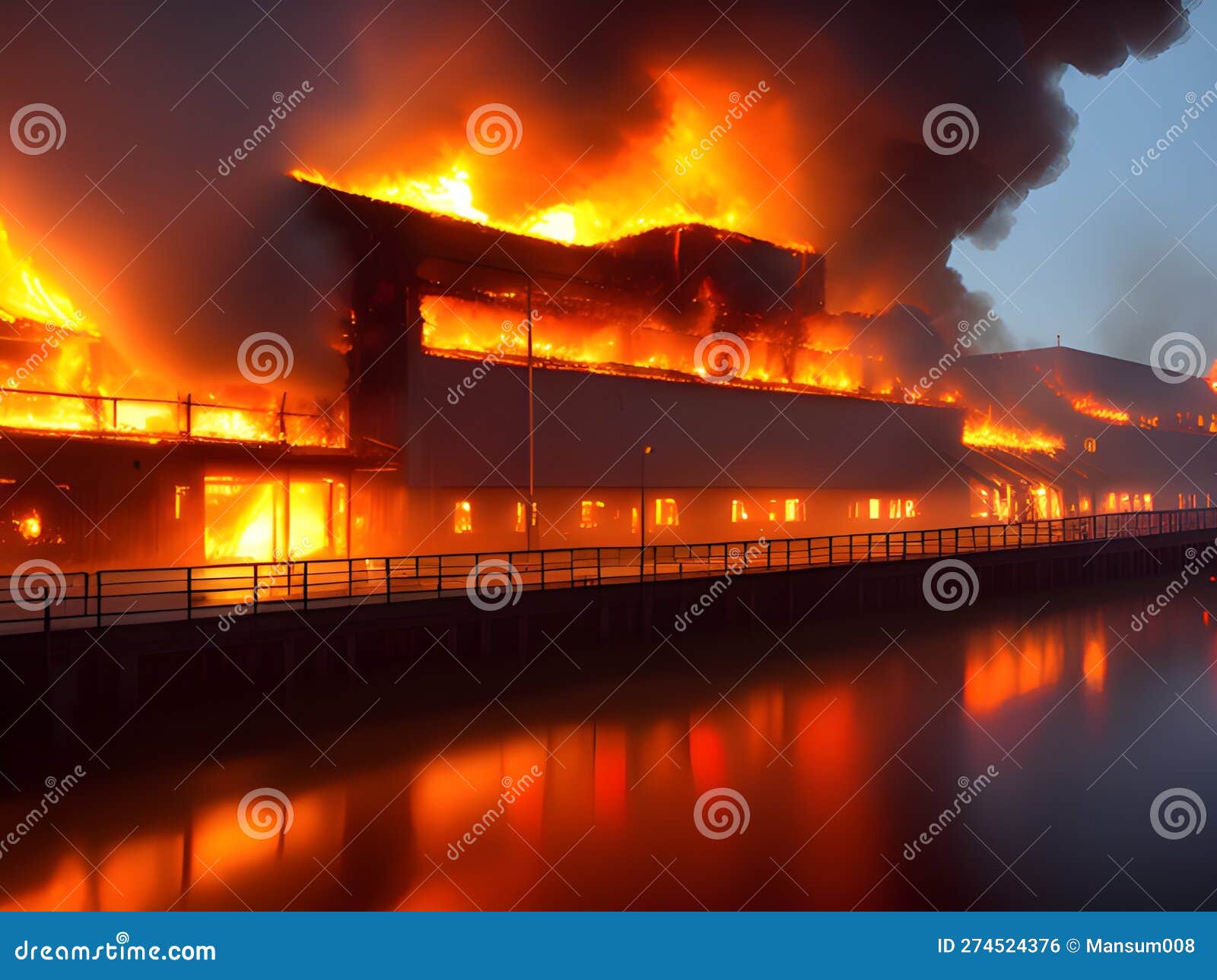 Red Hot Fire Burning Factory , AI Generated Stock Illustration ...