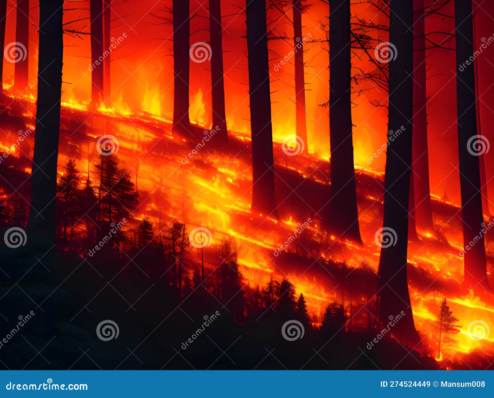 Red Hot Fire Burning Forest , Ai Generated Stock Illustration ...