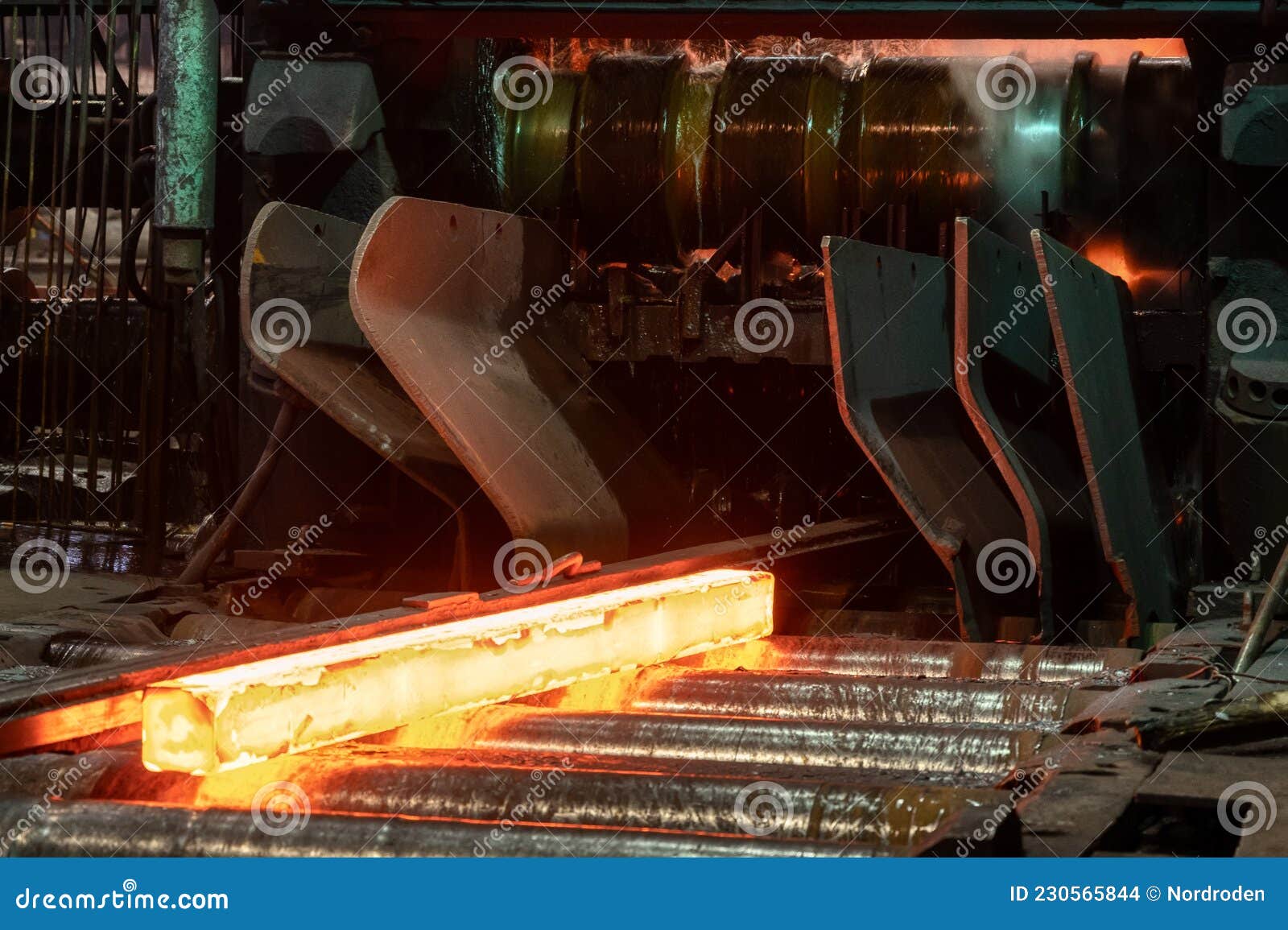 Red-hot Metal Billet on the Roller Table of a Rolling Mill Stock Photo ...