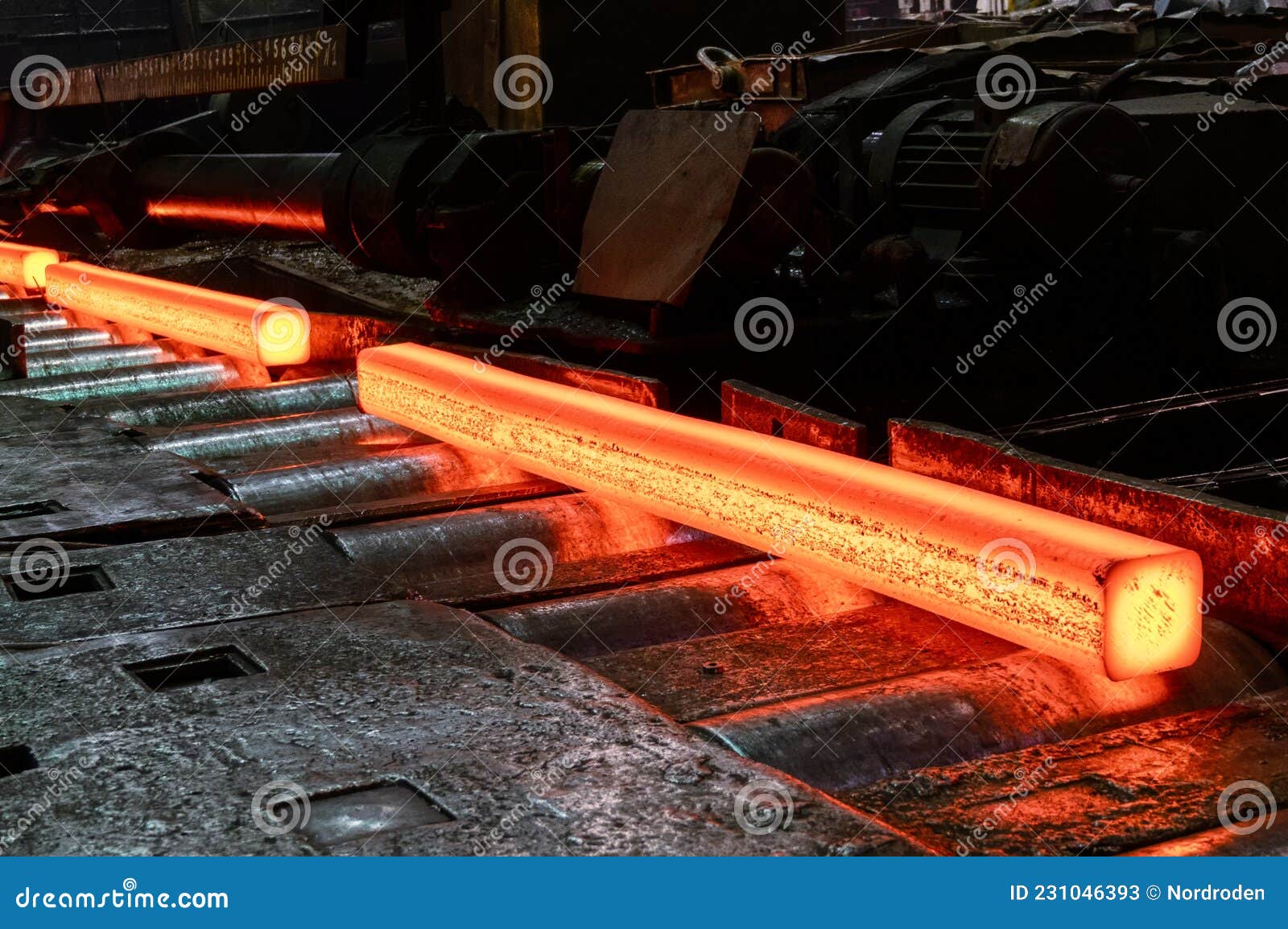 Red-hot Metal Billet on the Roller Table of a Rolling Mill Stock Image ...