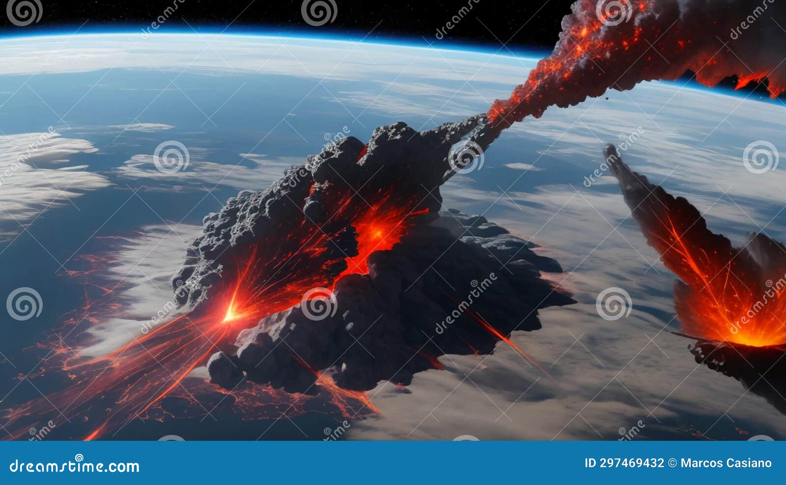 Red Hot Meteorites Falling from Space To Earth Stock Illustration ...