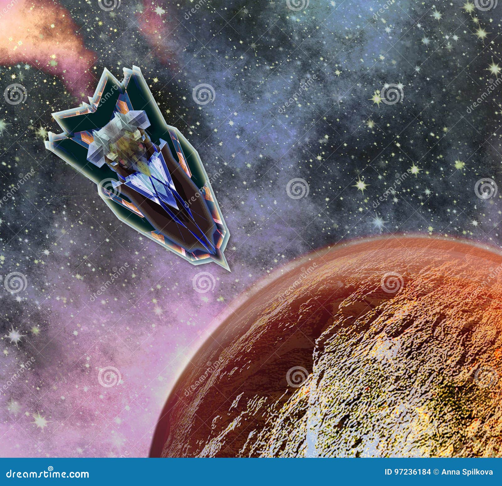 Red Hot Planet Resembling Mars with Landing Space Shuttle Stock ...