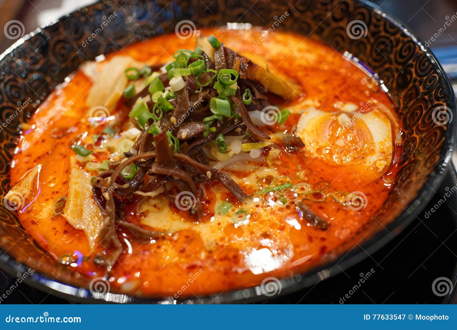 Red Hot Ramen Noodle Soup stock image. Image of green - 77633547