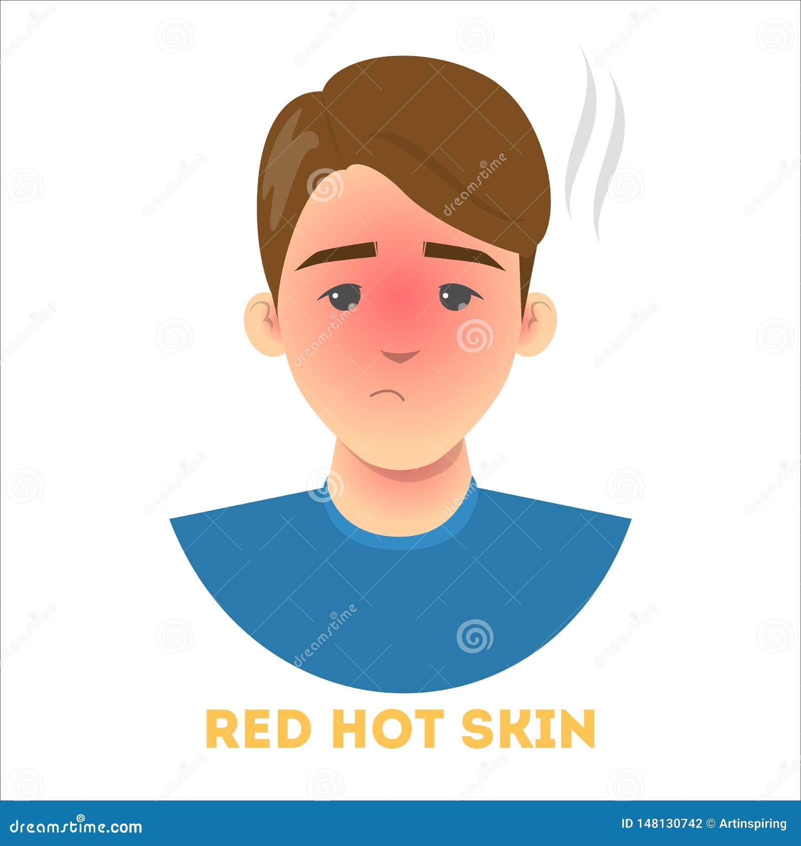 Red Hot Skin As A Symptom Of A Sunburn Exhausted Man Stock Vector