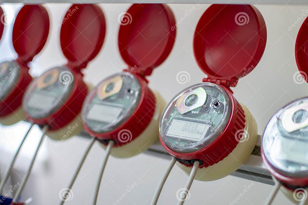 Red Hot Water Meters with Zero Readings are Installed Stock Photo ...
