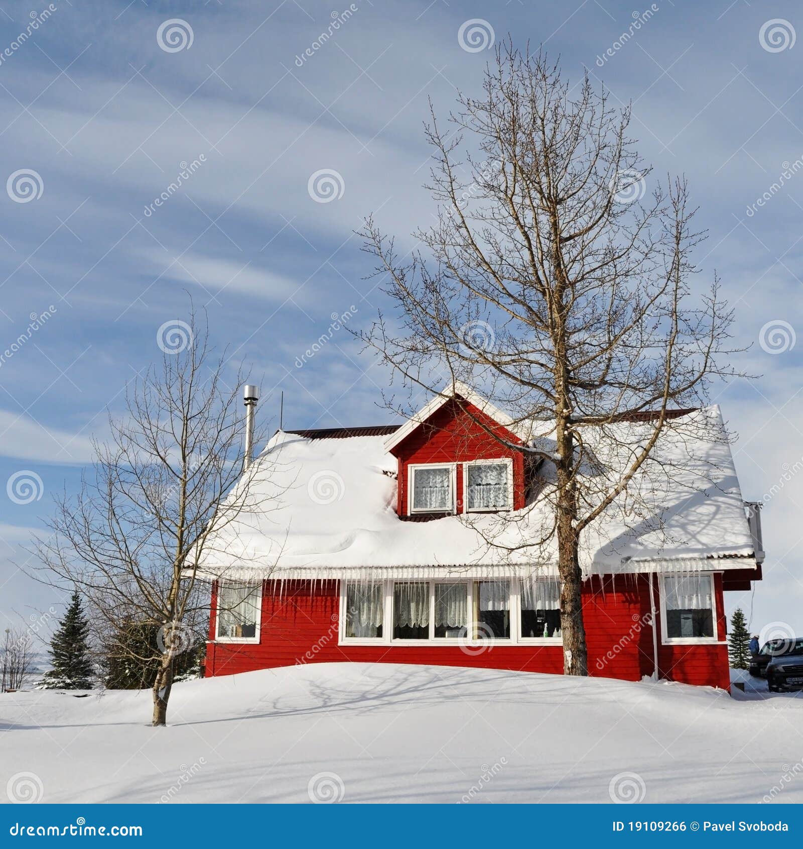 Red House in Cold Snowy Winter, Iceland Stock Photo - Image of family ...