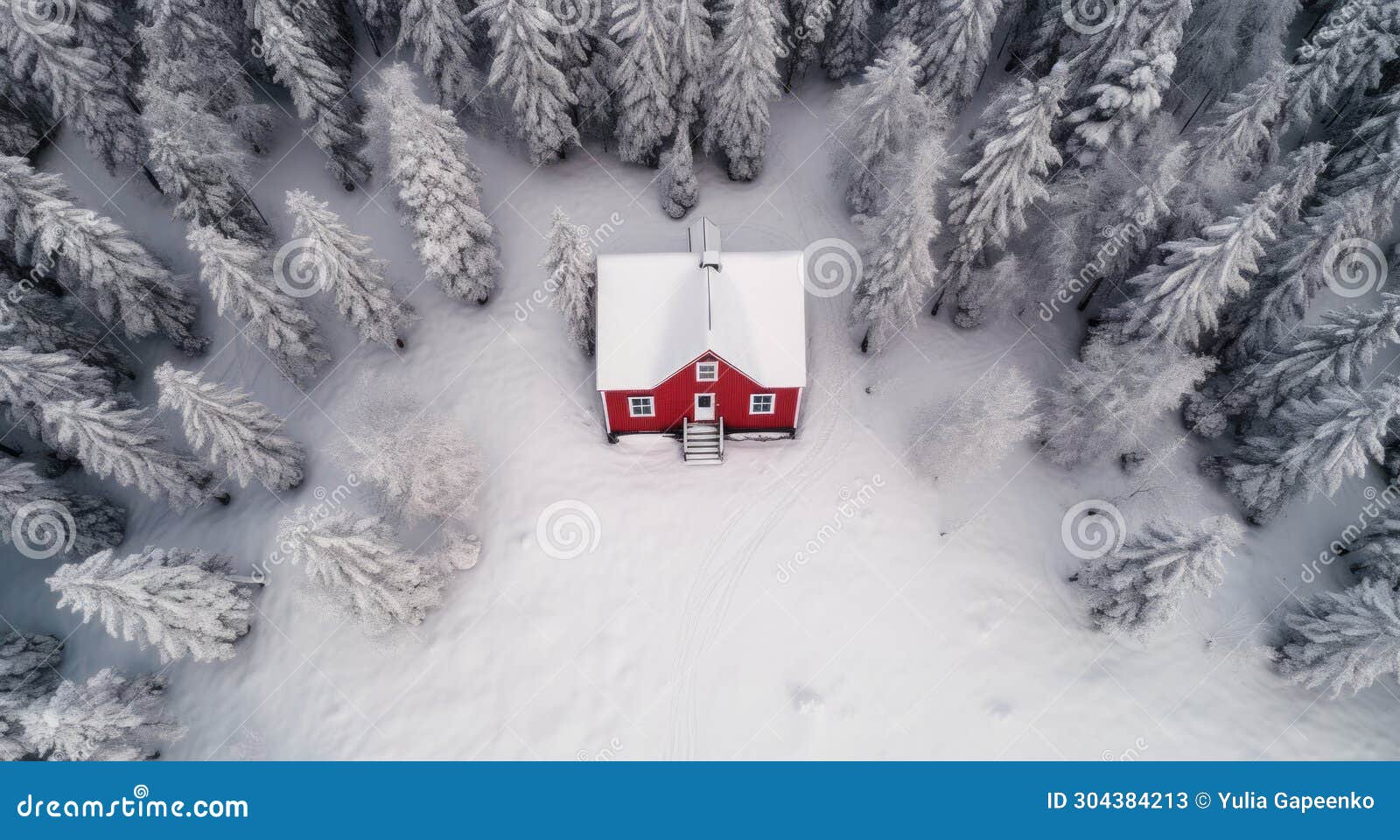 A Red House is Covered in Snow in a Wooded Area Stock Image - Image of ...