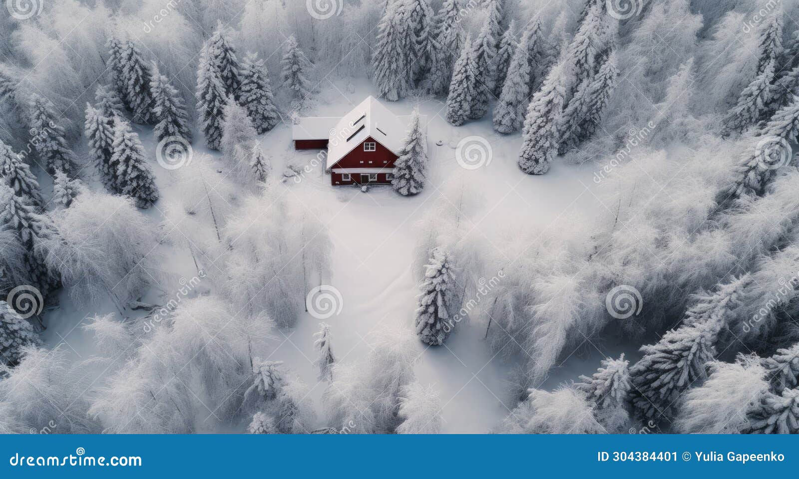 A Red House is Covered in Snow in a Wooded Area Stock Image - Image of ...