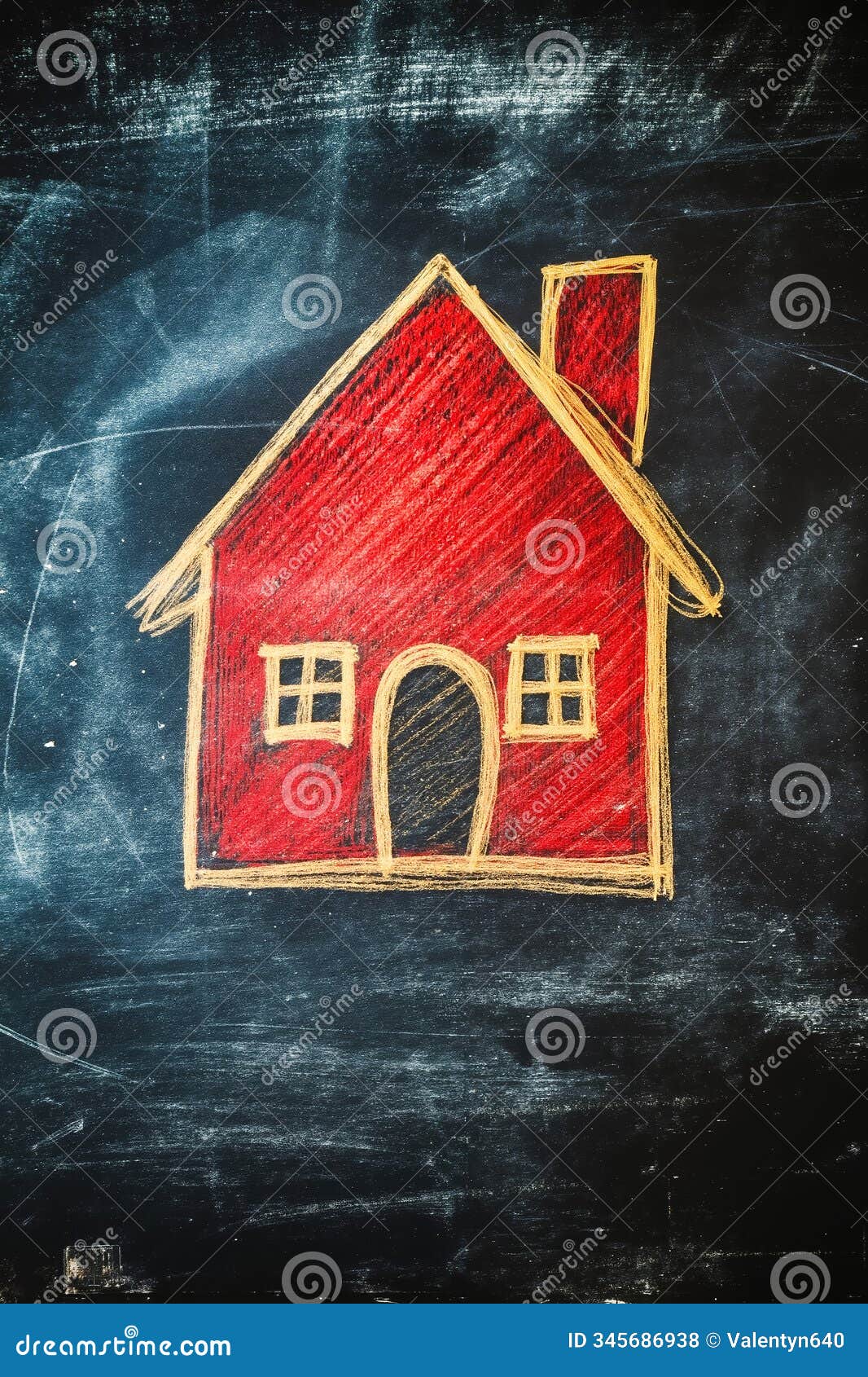 A Drawing of a Red House on a Blackboard Stock Photo - Image of walls ...