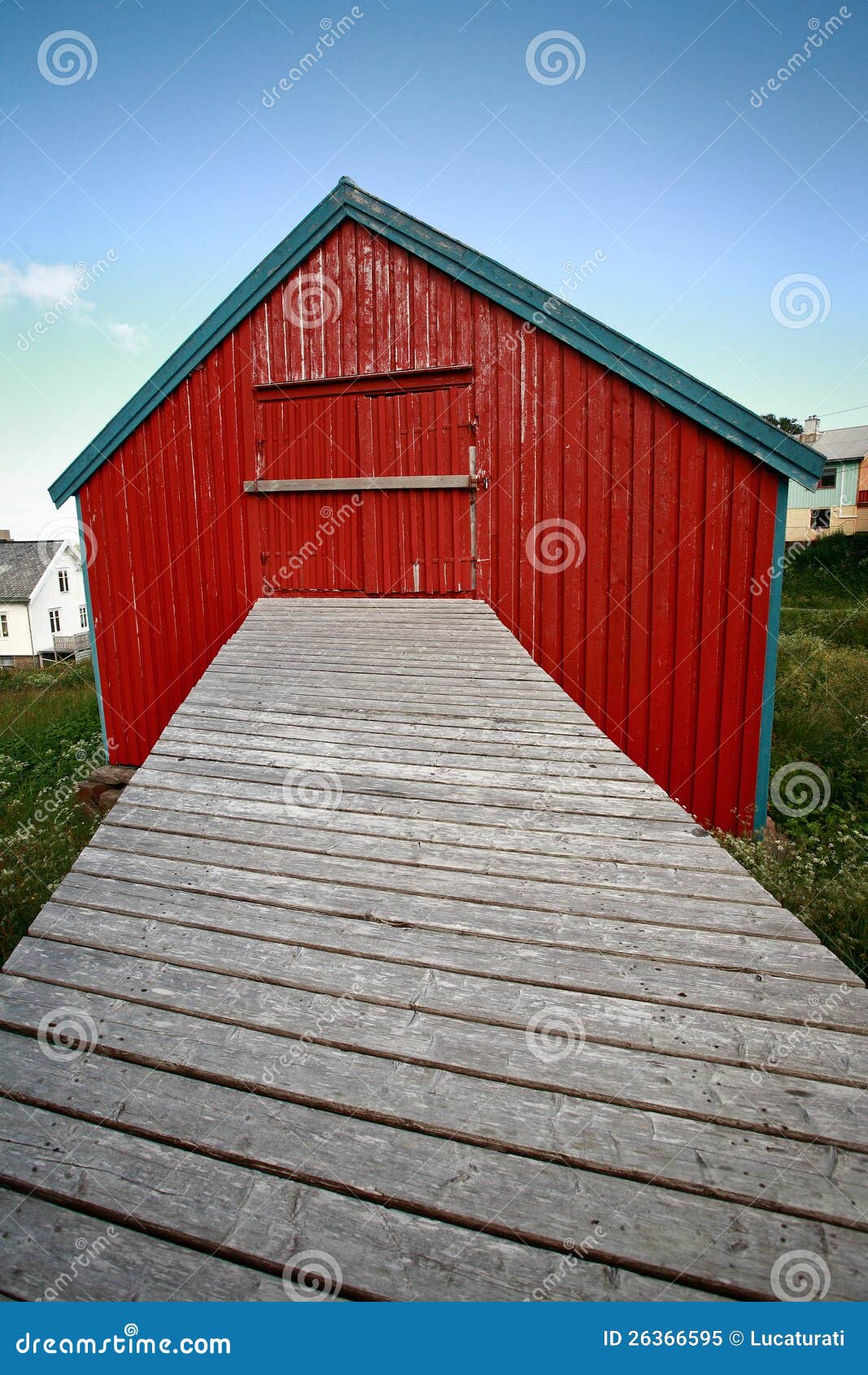 Red house with footbridge stock image. Image of clouds - 26366595