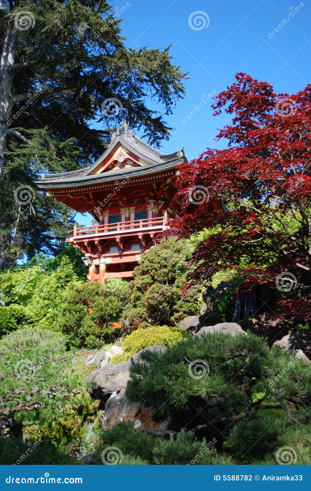 Red House in Japanese Garden Stock Photo - Image of calm, wood: 5588782