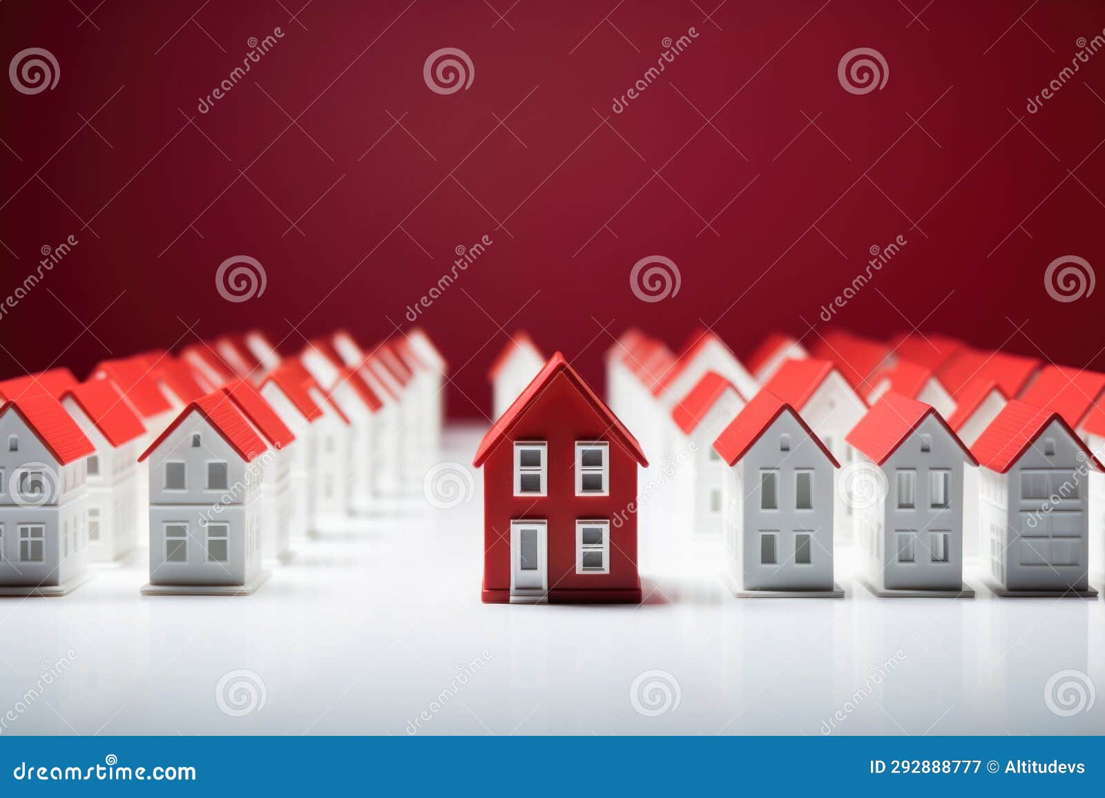 Red House Model Standing Out from a Row of White Models Stock Image ...