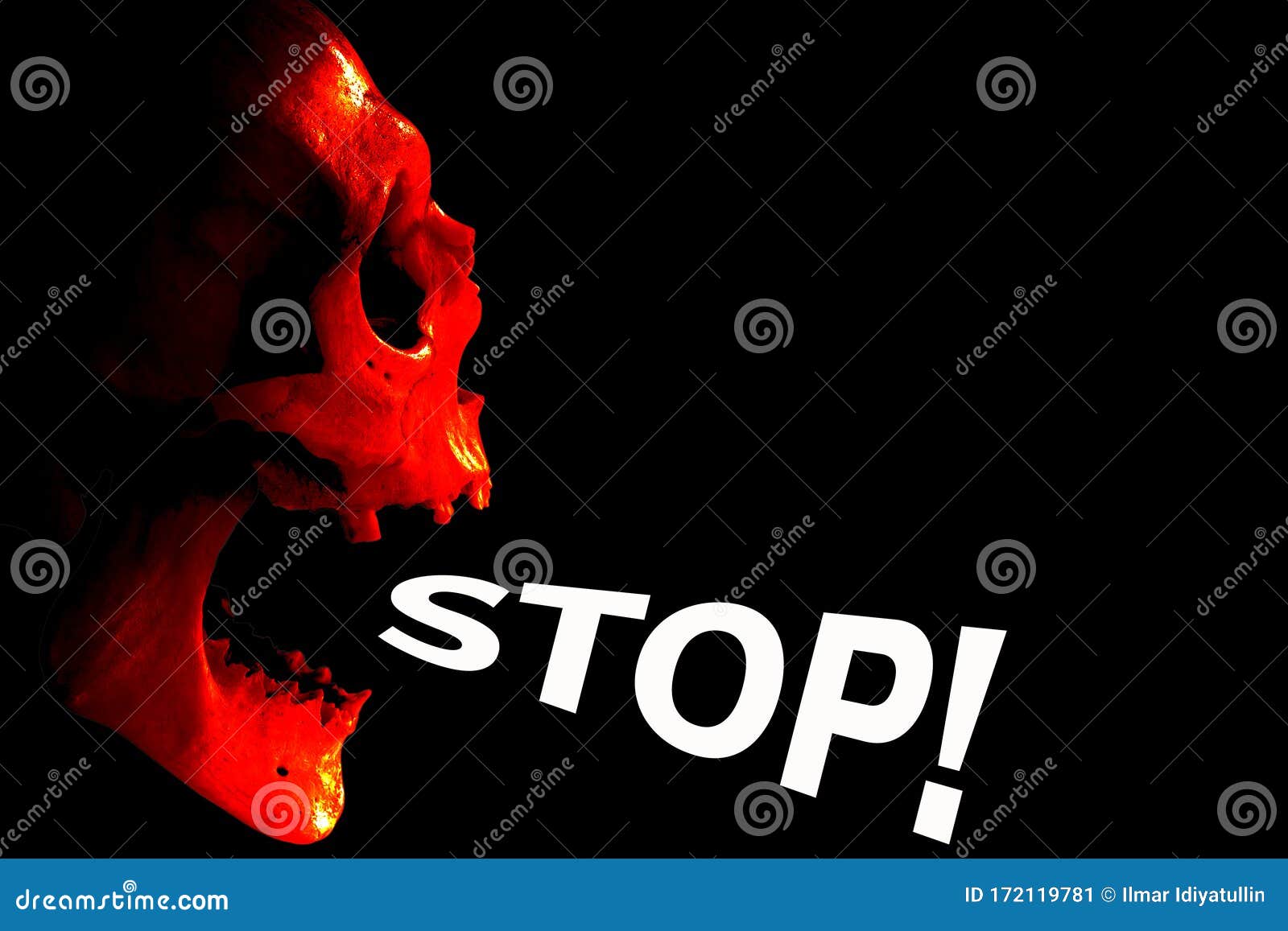 Red Human Skull Screaming - STOP Stock Illustration - Illustration of ...