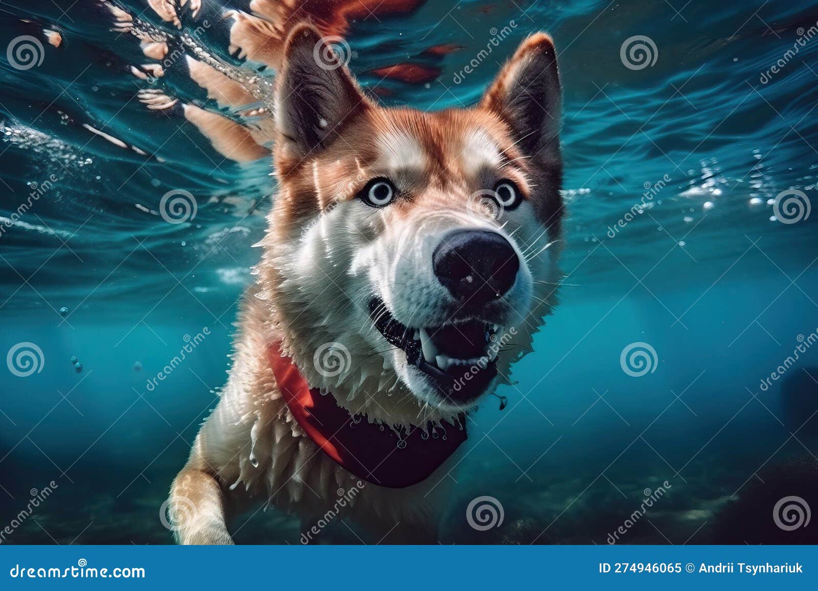 Red Husky Swims Under Water,generative AI. Stock Illustration ...