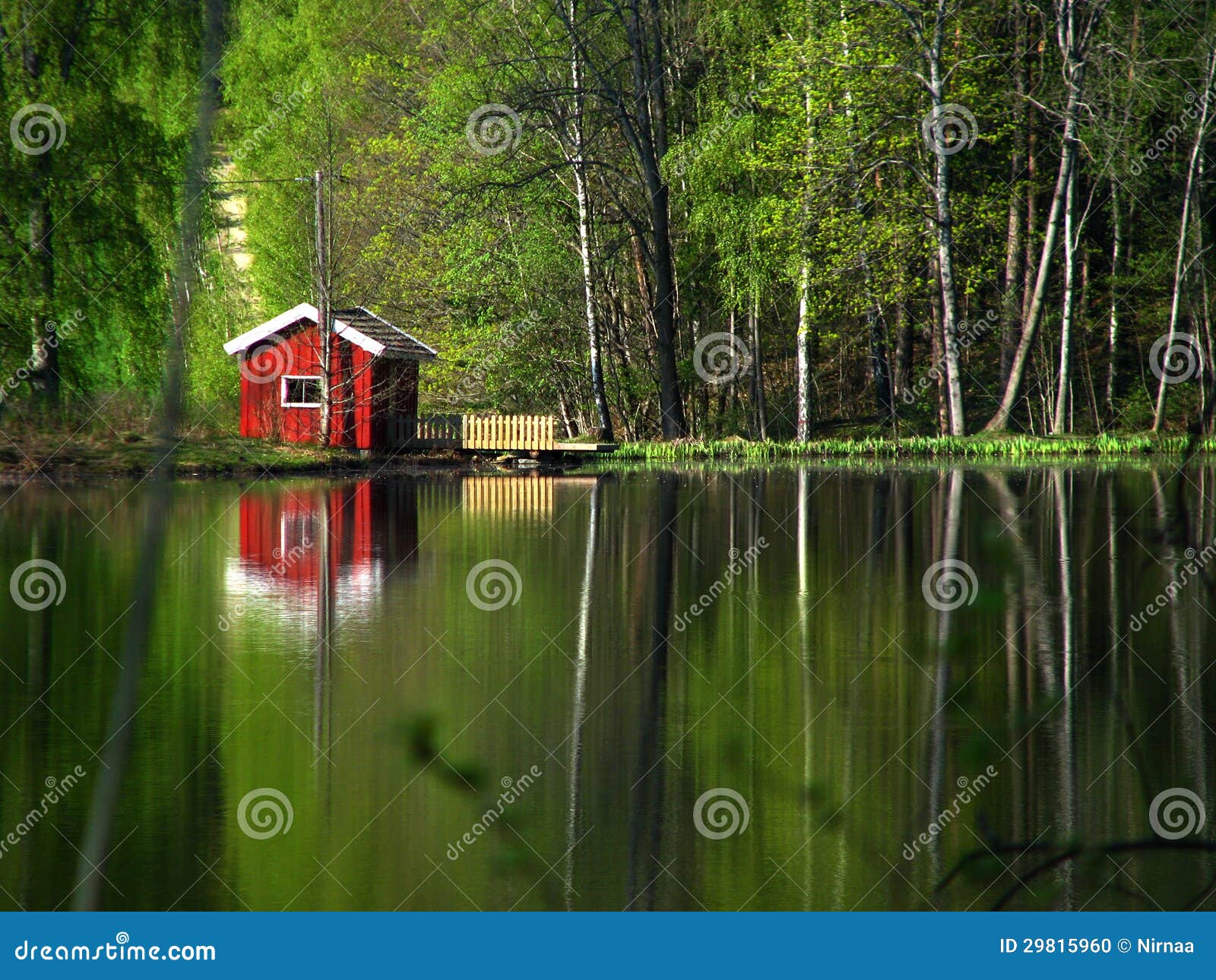 The red small hut stock photo. Image of woods, reflection - 29815960