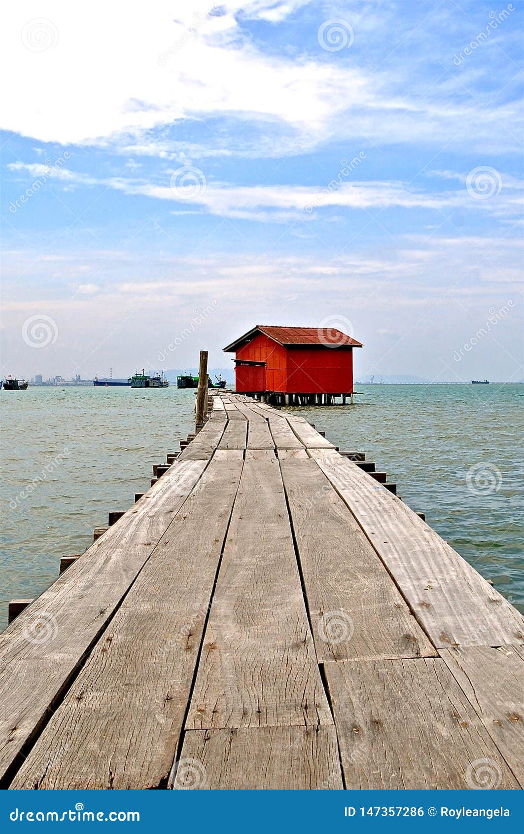 Red hut on a jetty stock photo. Image of landscape, rustic - 147357286