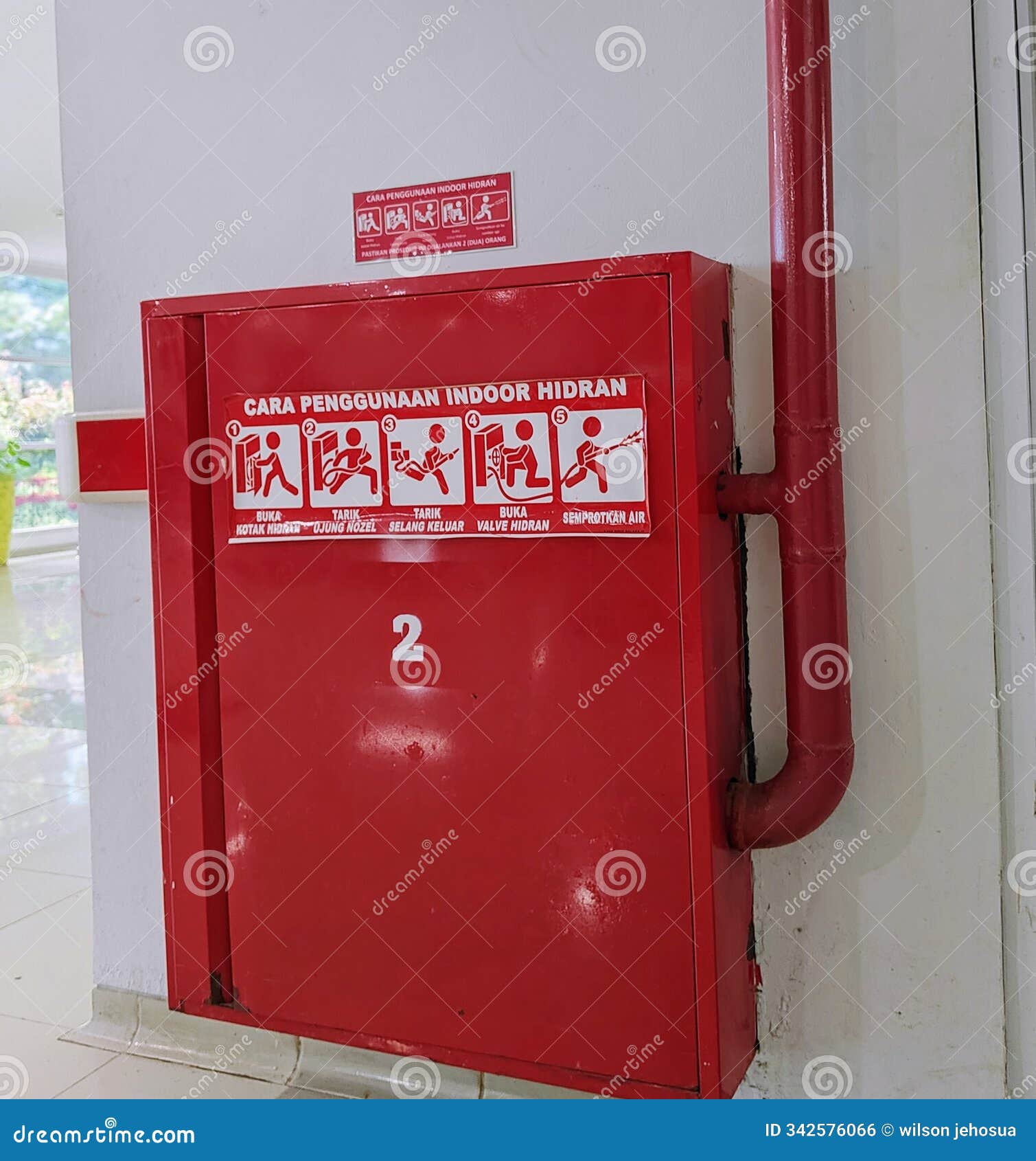 A Red Hydrant Box is Installed on a White Wall with a Sticker on How To ...