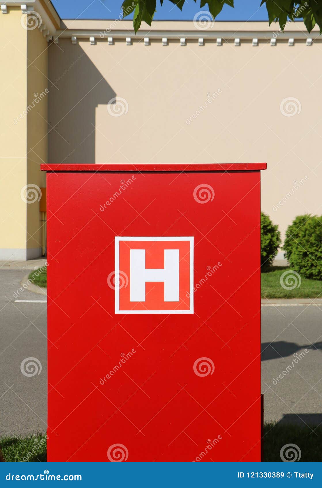Red hydrant box on street stock image. Image of extinguisher - 121330389