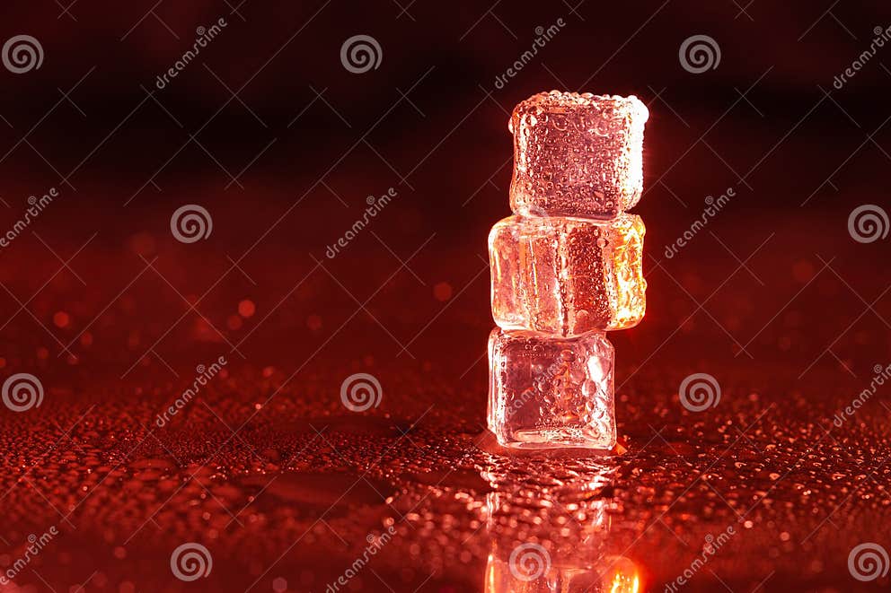 Red Ice Cubes on Black Background Stock Photo - Image of cool ...
