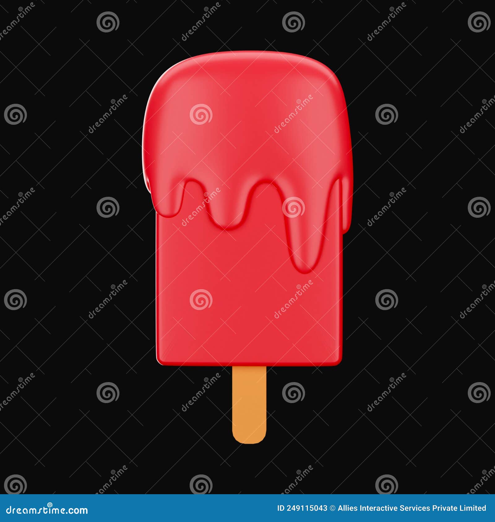 Red Ice Pop Melting 3D Element on Black Stock Illustration ...