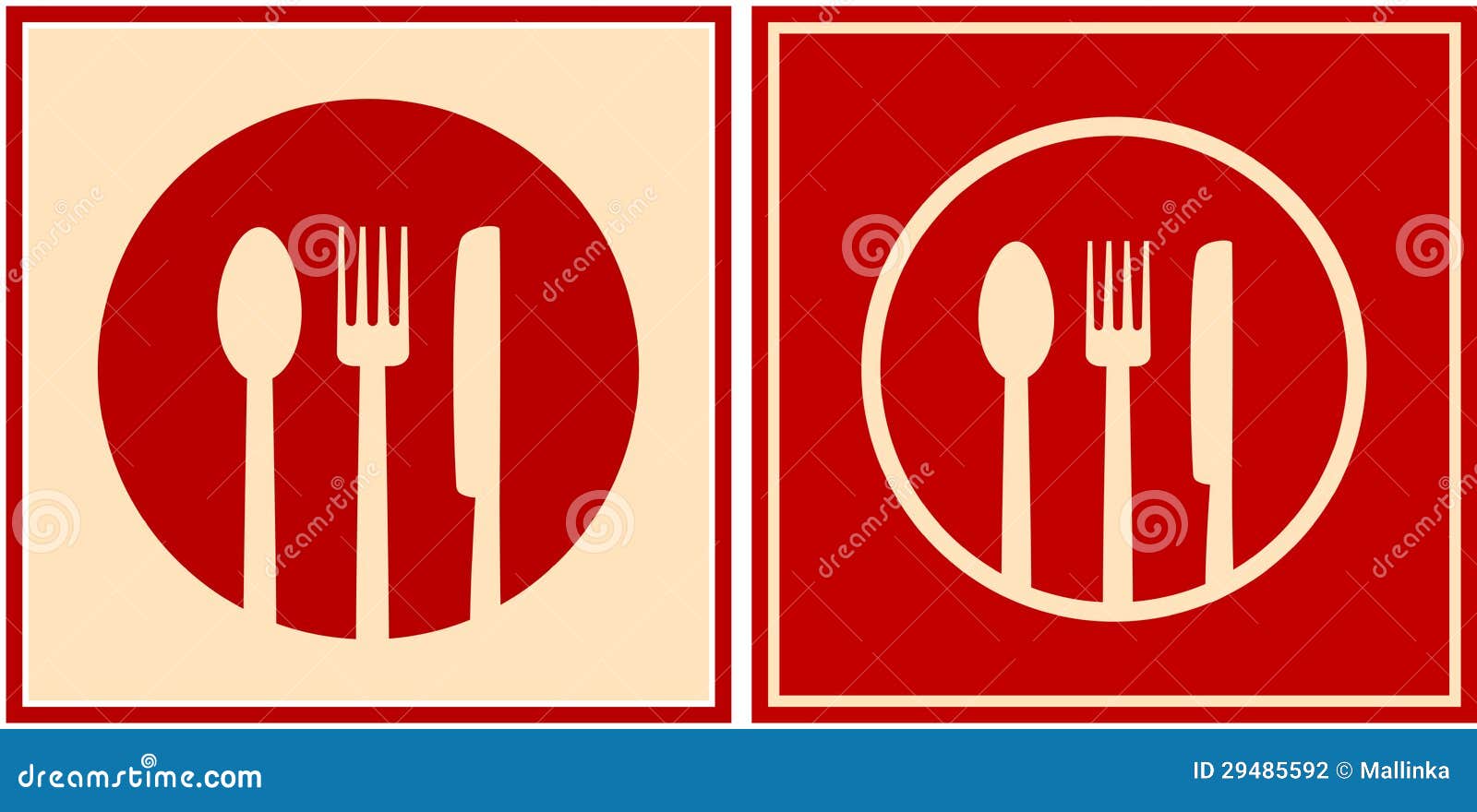 Red Icons with Plate, Spoon, Fork and Knife Stock Vector - Illustration ...