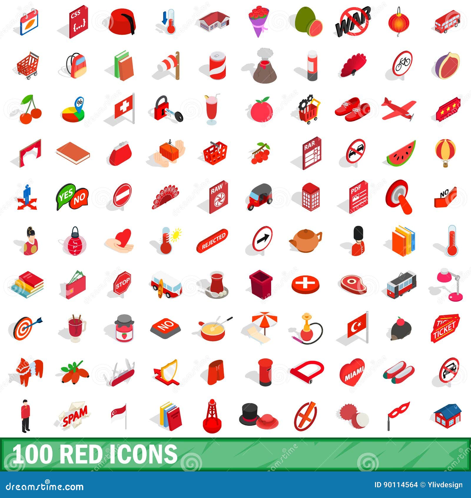 100 Red Icons Set, Isometric 3d Style Stock Vector - Illustration of ...