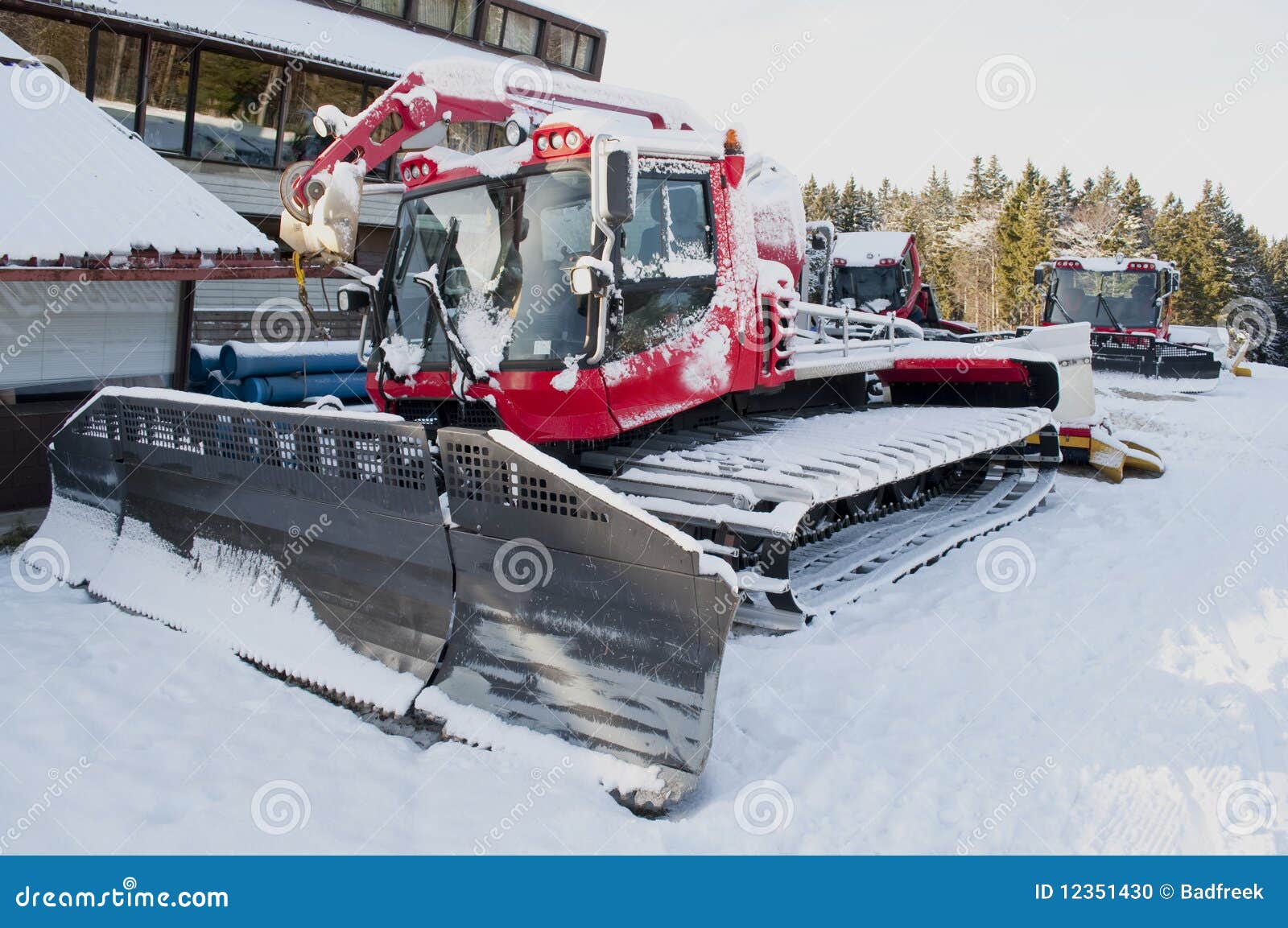 Red icy ratrak stock photo. Image of snow, maintenance - 12351430