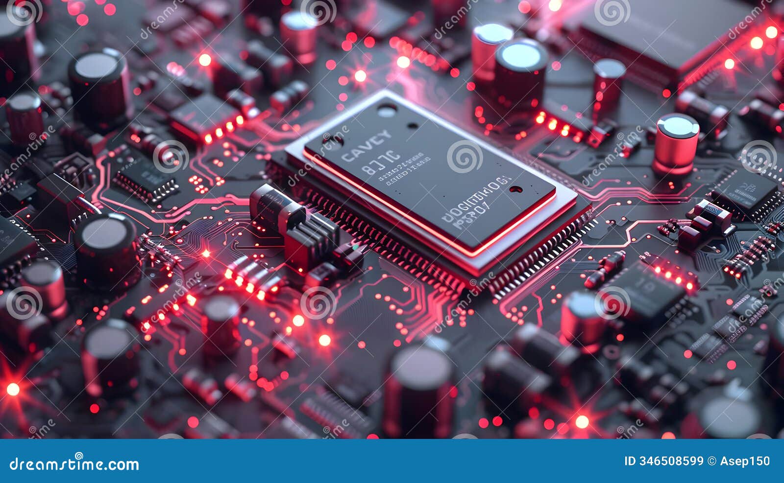 Red Illuminated Circuit Board 3D Illustration Stock Illustration ...