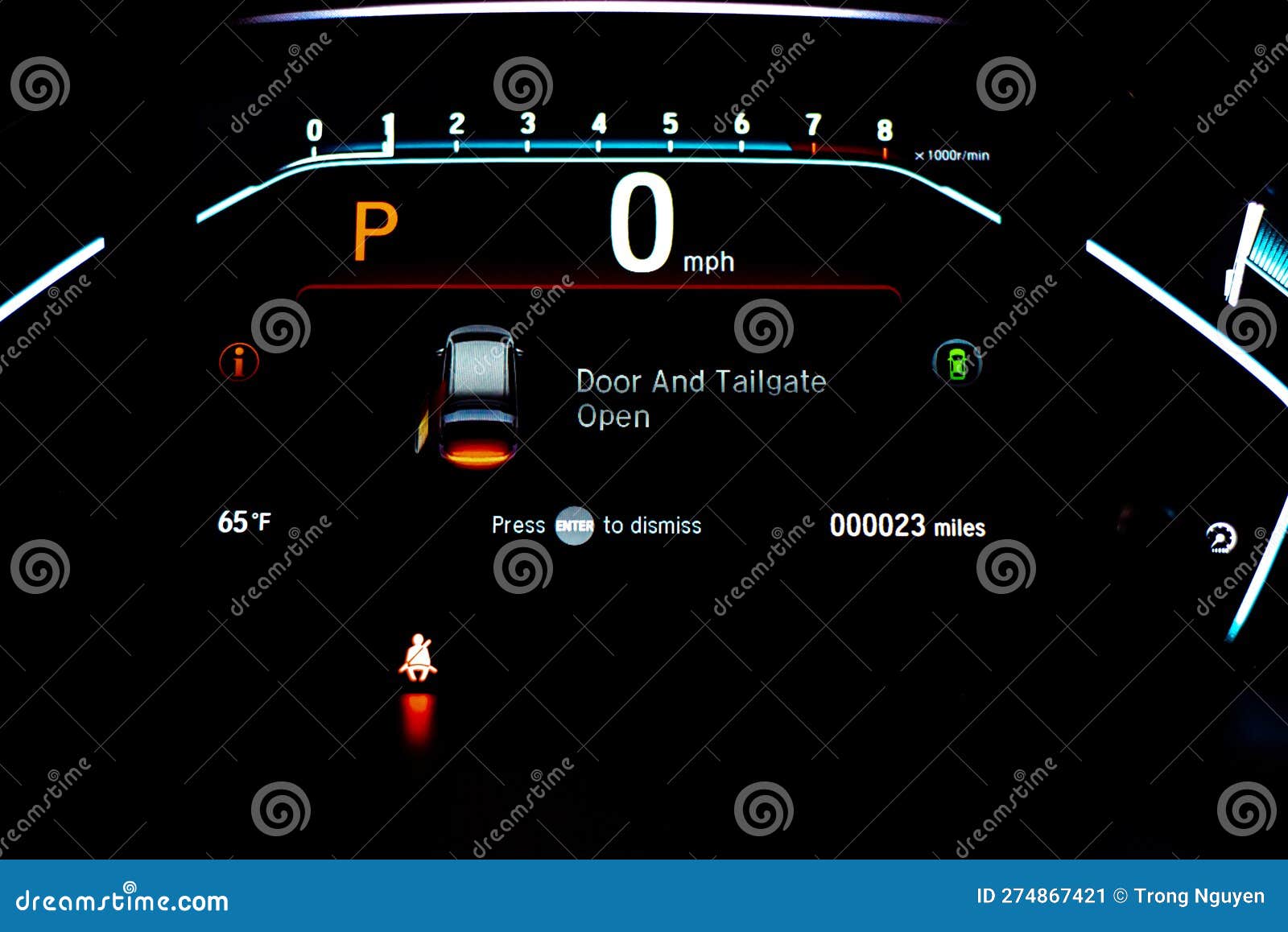 Red Illuminated Tailgate Trunk Open Warning on Instrument Panel ...