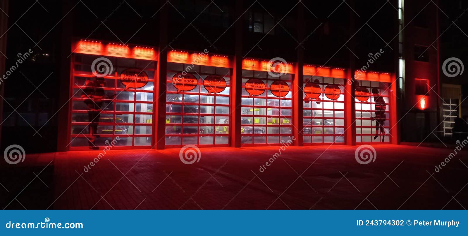 Red Illumination Fire Station Stock Photo - Image of lighting, light ...