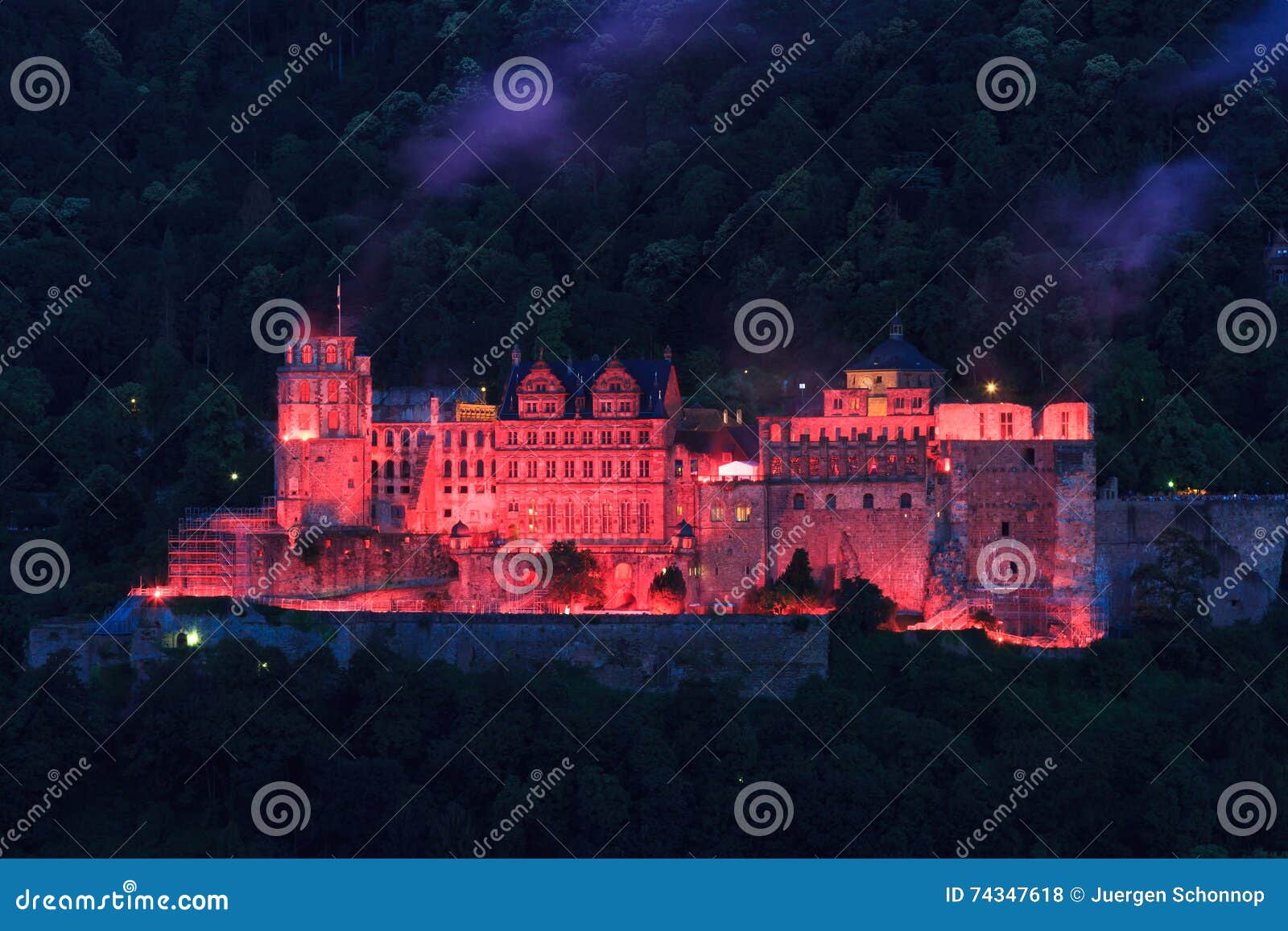 Red Illumination of the Old Castle, Heidelberg Stock Photo - Image of ...