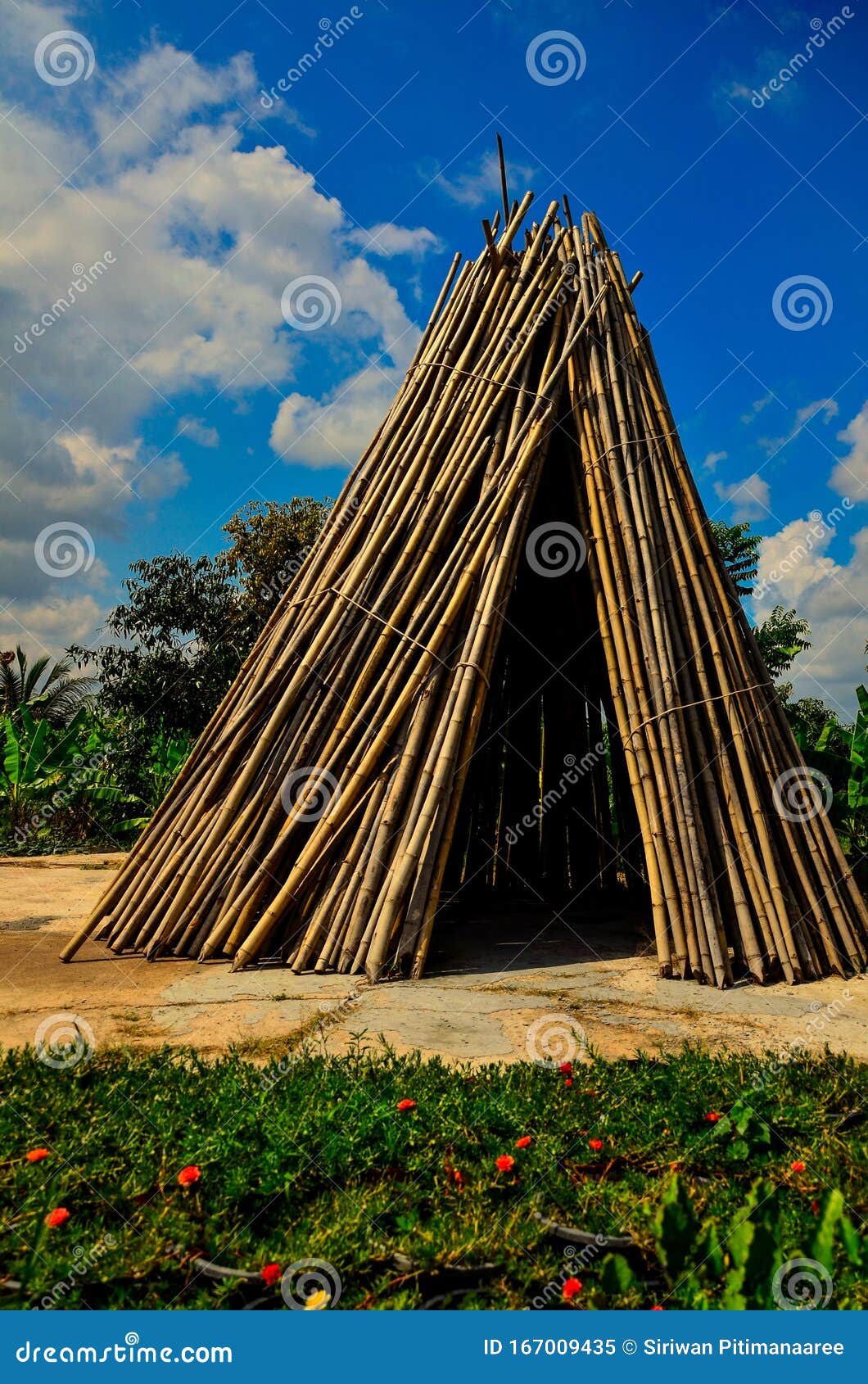 Red Indian bamboo arch stock image. Image of park, bamboo - 167009435