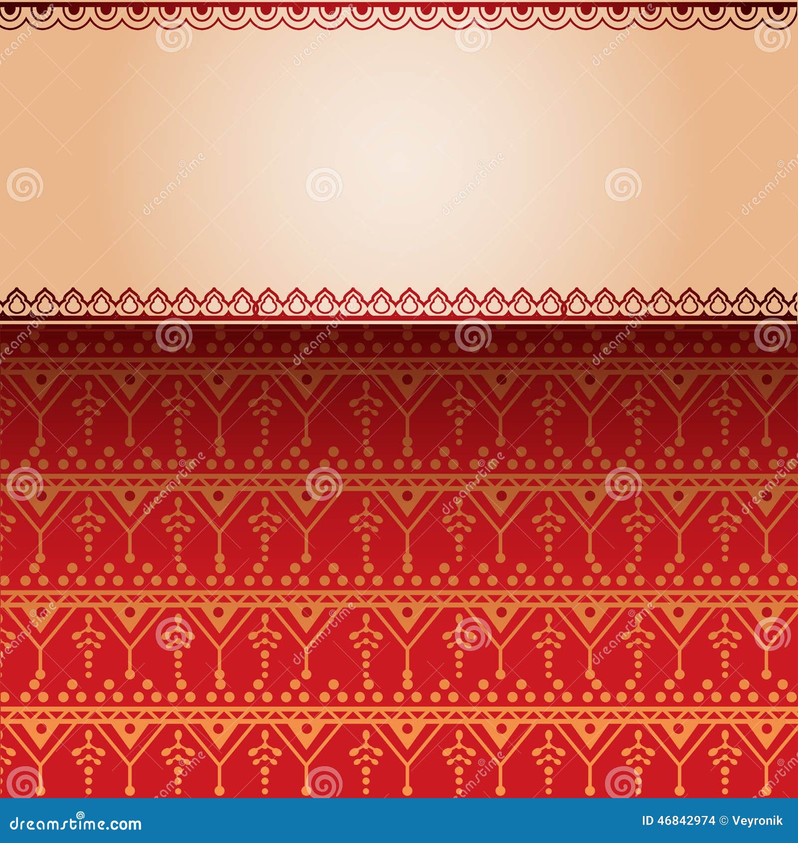 Red Indian Henna Pattern Horizontal Banner Stock Vector - Illustration ...